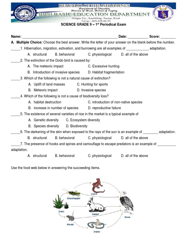 Science Grade 9 1st Periodical Test | PDF | Adenosine Triphosphate ...