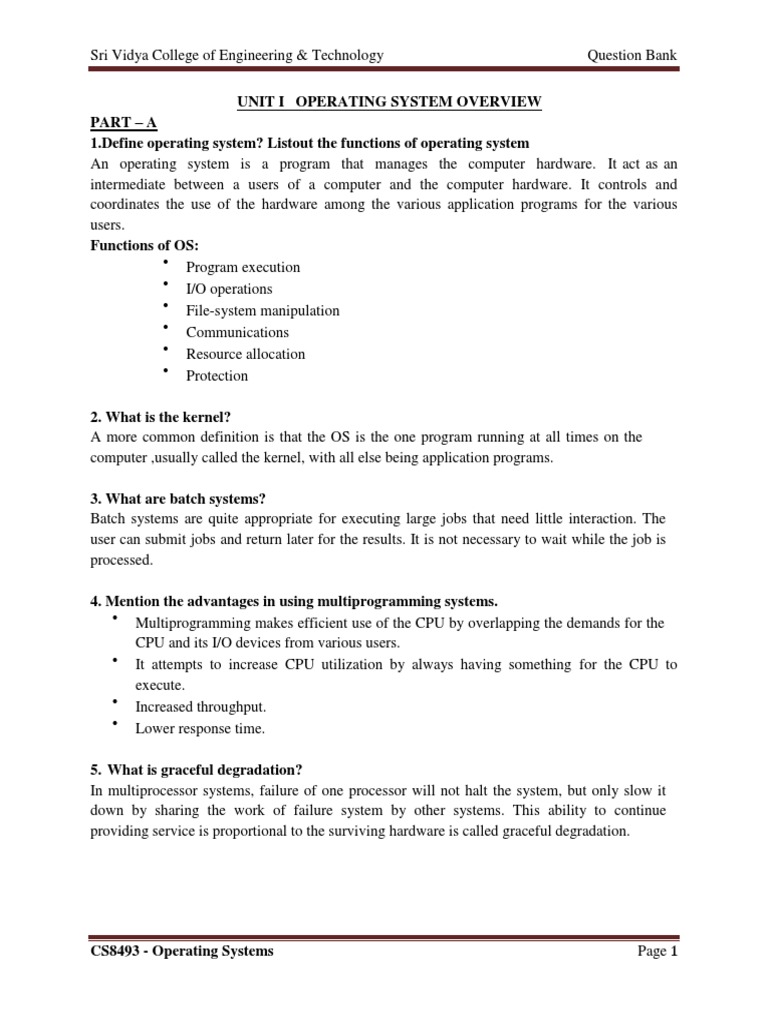 Unit 1 2marks | PDF | Operating System | Process (Computing)