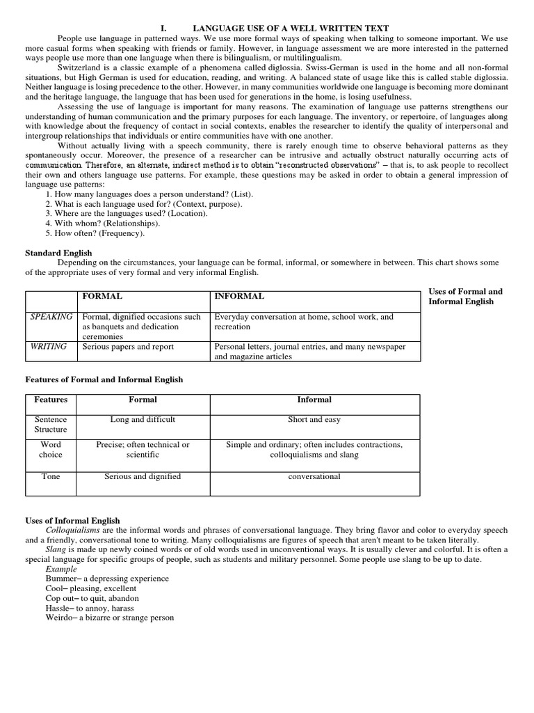 Language Use of A Well Written Text | PDF | Multilingualism | English ...