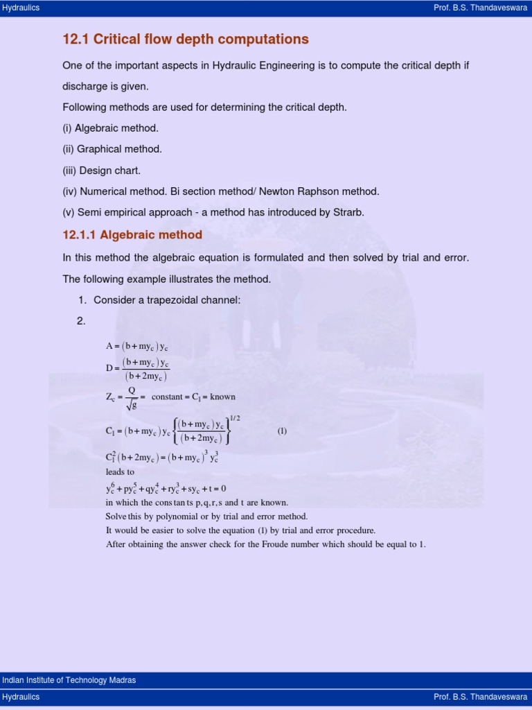 Critical Flow Depth Computations | PDF | Fluid Mechanics | Mathematical ...