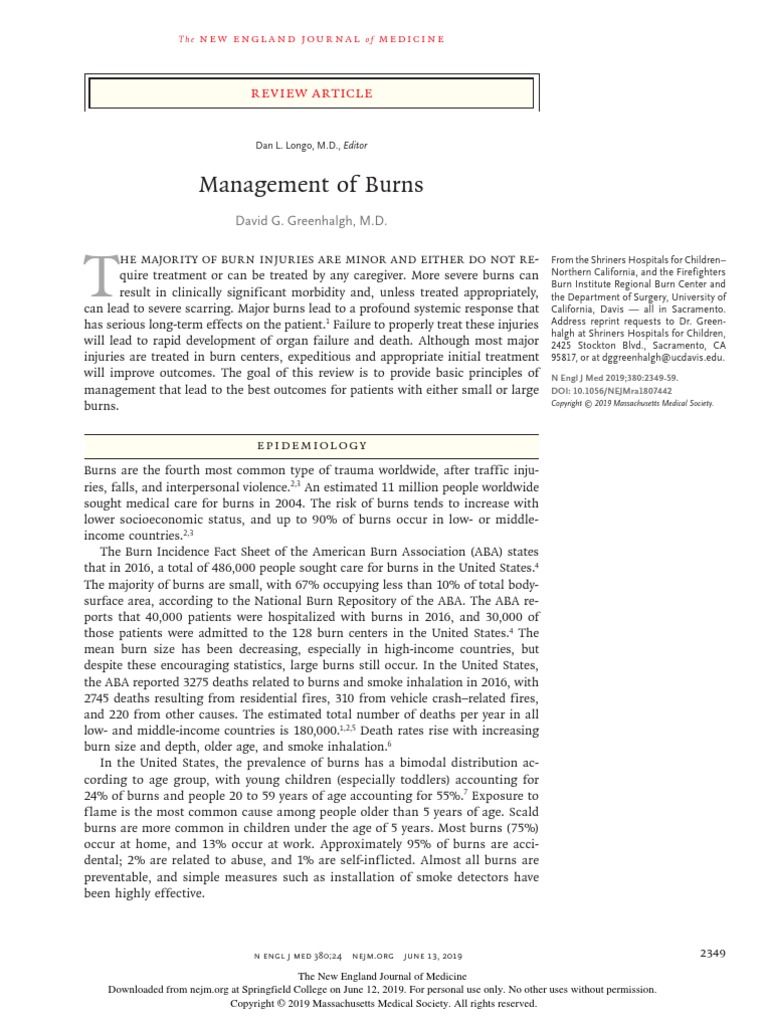 Management of Burns - NEJM | PDF | Burn | Skin