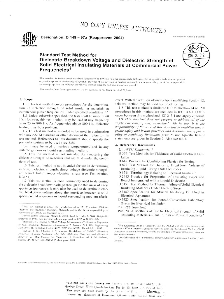 Astm D 149 PDF | PDF