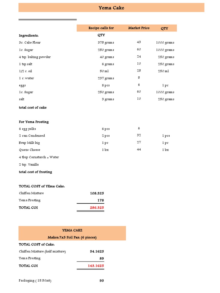 Cake Costing1 | Download Free PDF | Cakes | Cupcake