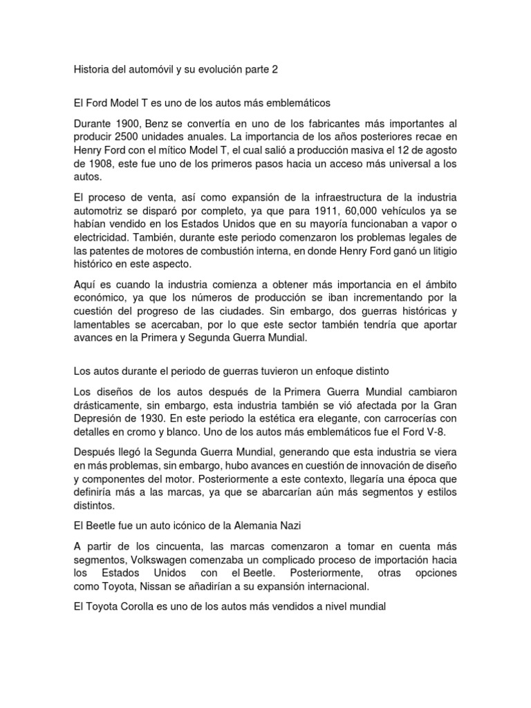 Historia Del Automóvil y Su Evolución | PDF | Coche | Vehículos