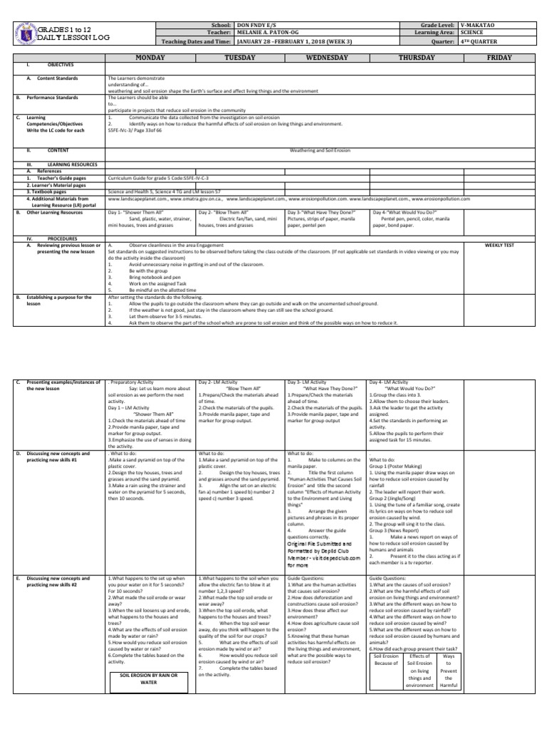 DLL - Science 5 - Q4 - W3 | PDF | Erosion | Soil