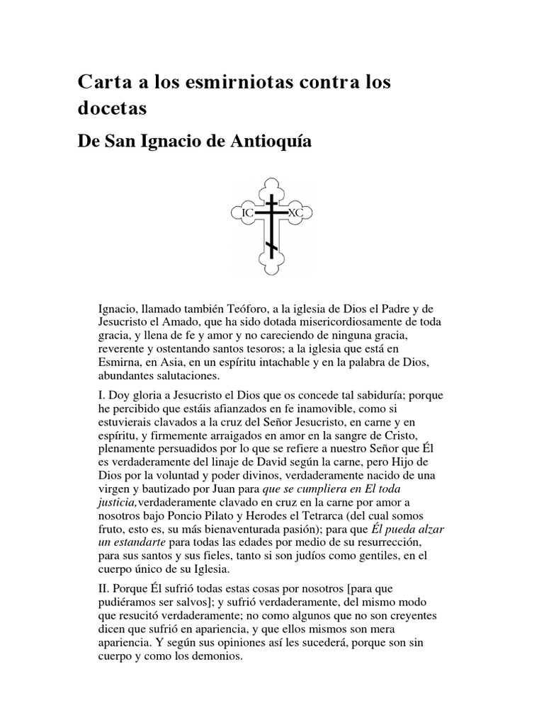 Carta A Los Esmirniotas Contra Los Docetas | PDF | eucaristía ...