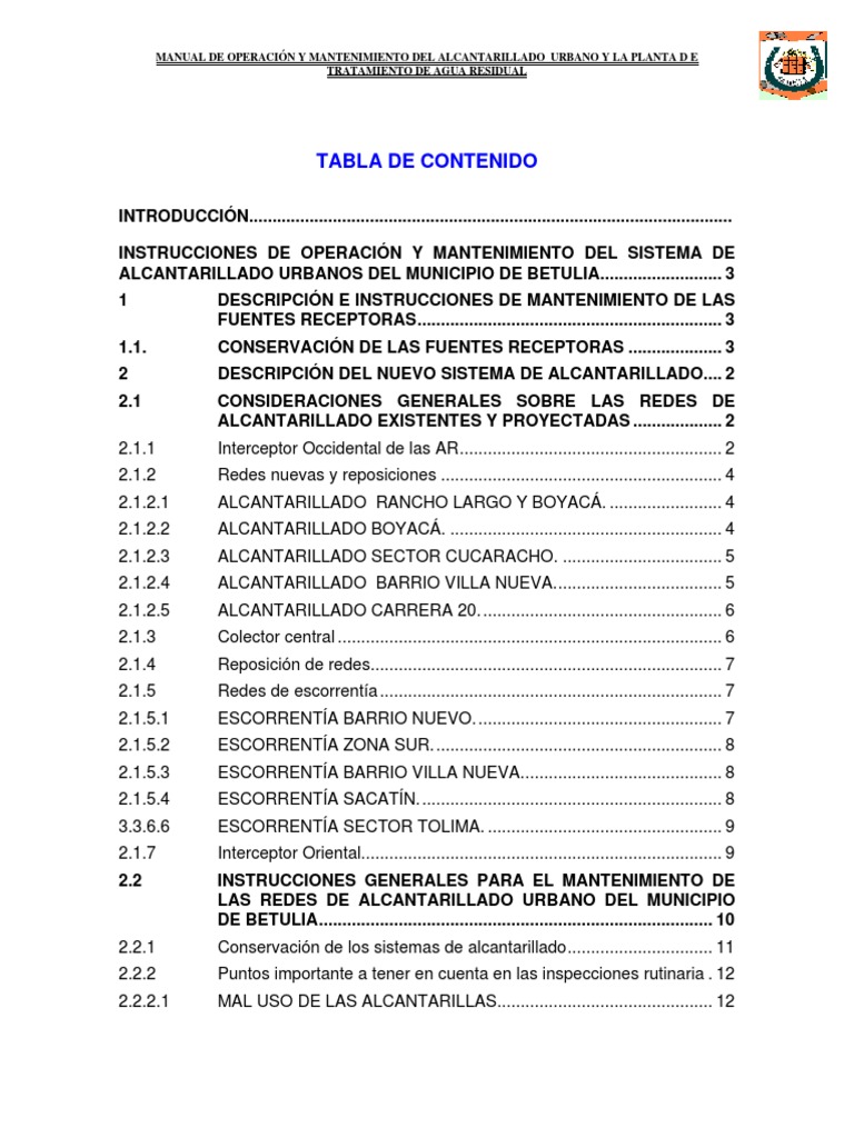 Manual Operación PMAA Betulia | PDF | Alcantarillado | Aguas residuales