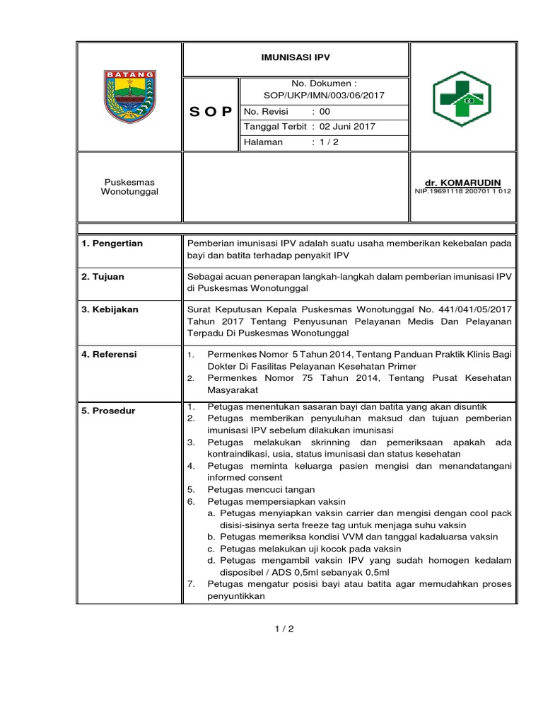 003.SOP Imunisasi IPV | PDF | Pengembangan Diri | Kesehatan Holistik