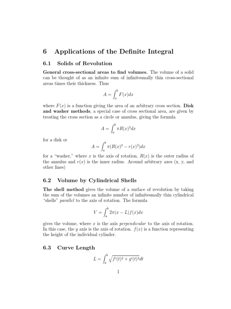 6 Applications of The Definite Integral | PDF | Volume | Area