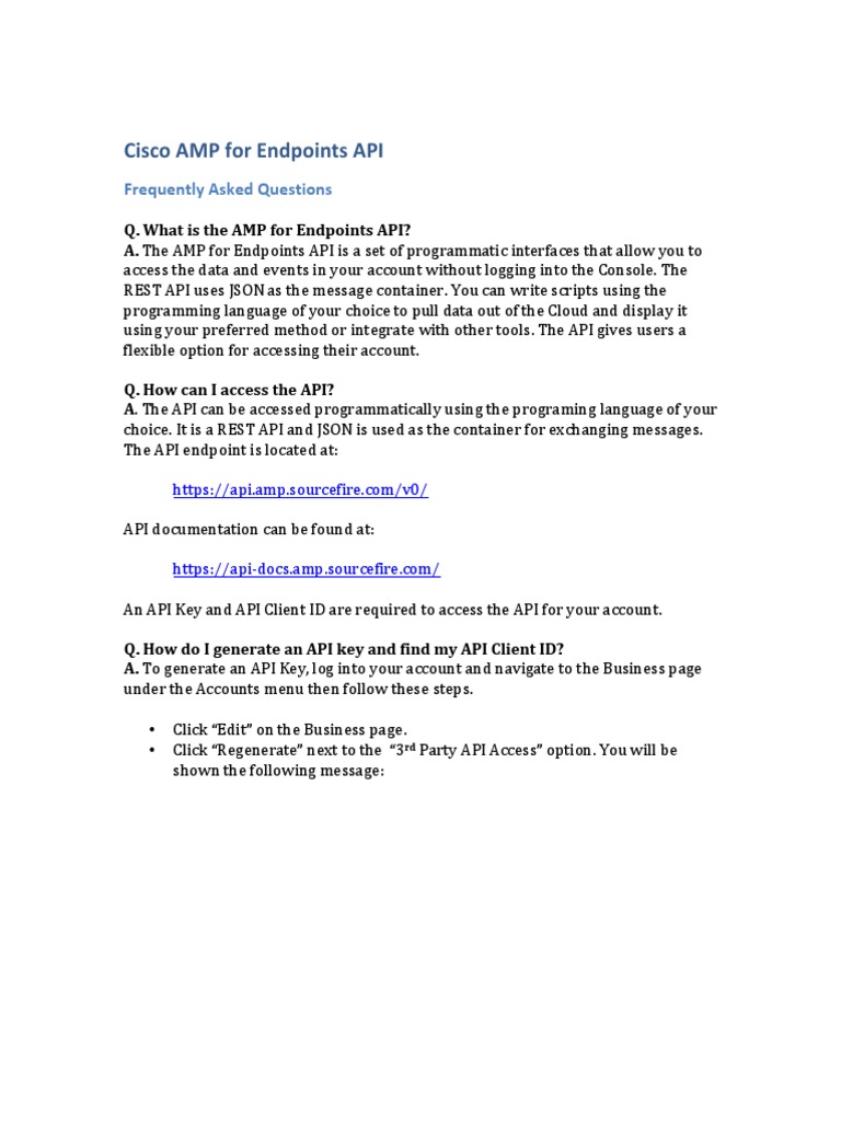 Cisco AMP For Endpoints API FAQ | PDF | Application Programming ...