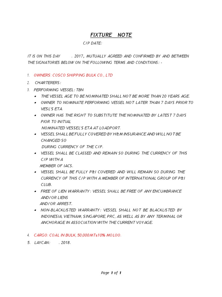 Fixture Note for Coal Shipment | PDF | Cargo | Government