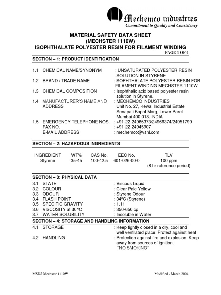 Mechster 1110W MSDS 2 | PDF | Fires | Firefighting