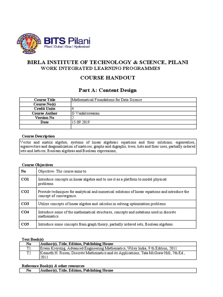 MFDS - Course Handout | PDF | Eigenvalues And Eigenvectors | Linear Algebra