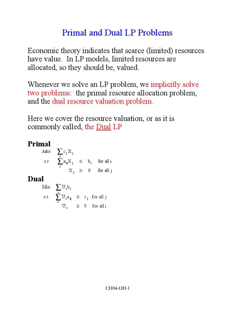 The Relationship Between Primal and Dual Linear Programming Problems ...