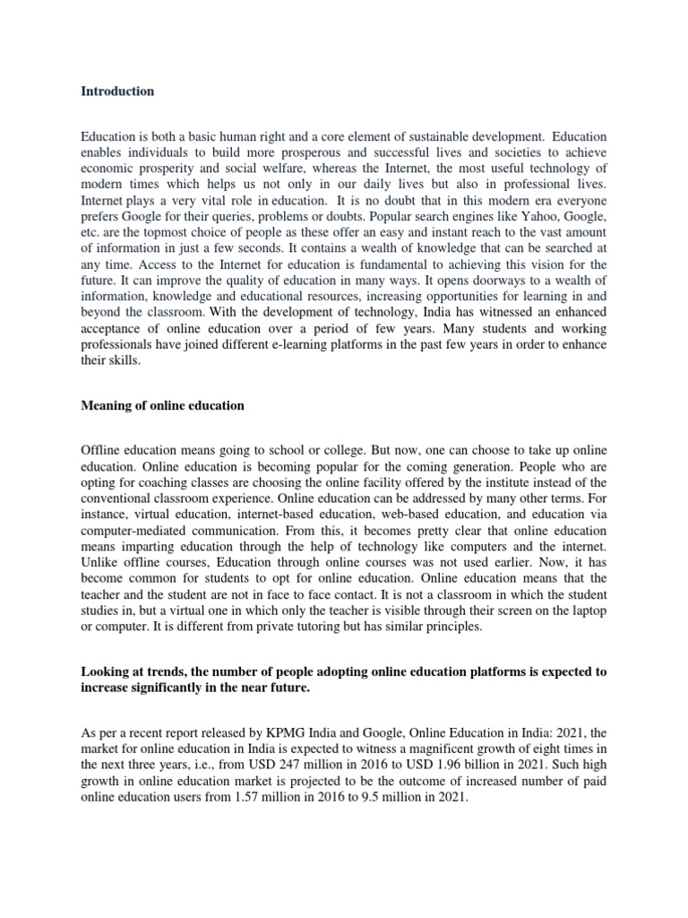 Introduction To Impact of Online Education | PDF | Educational ...