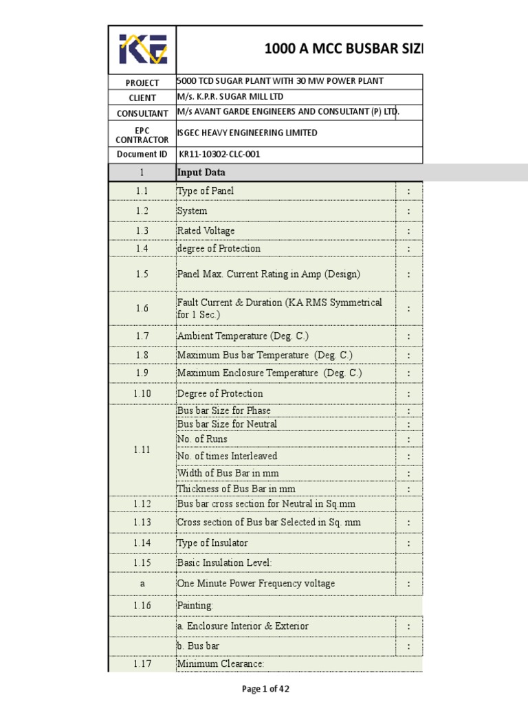 MCC Busbar Sizing Calculation Guide | PDF | Power Station ...