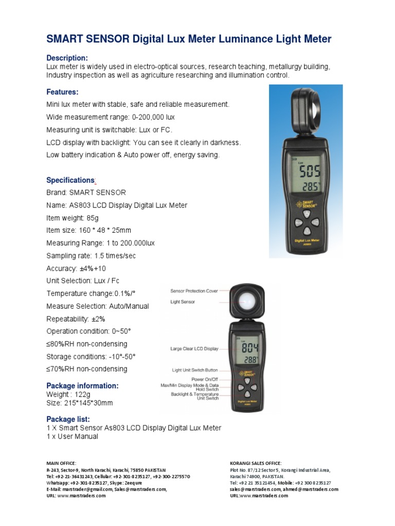 SMART SENSOR AS803 Digital Lux Meter | PDF | Technology & Engineering