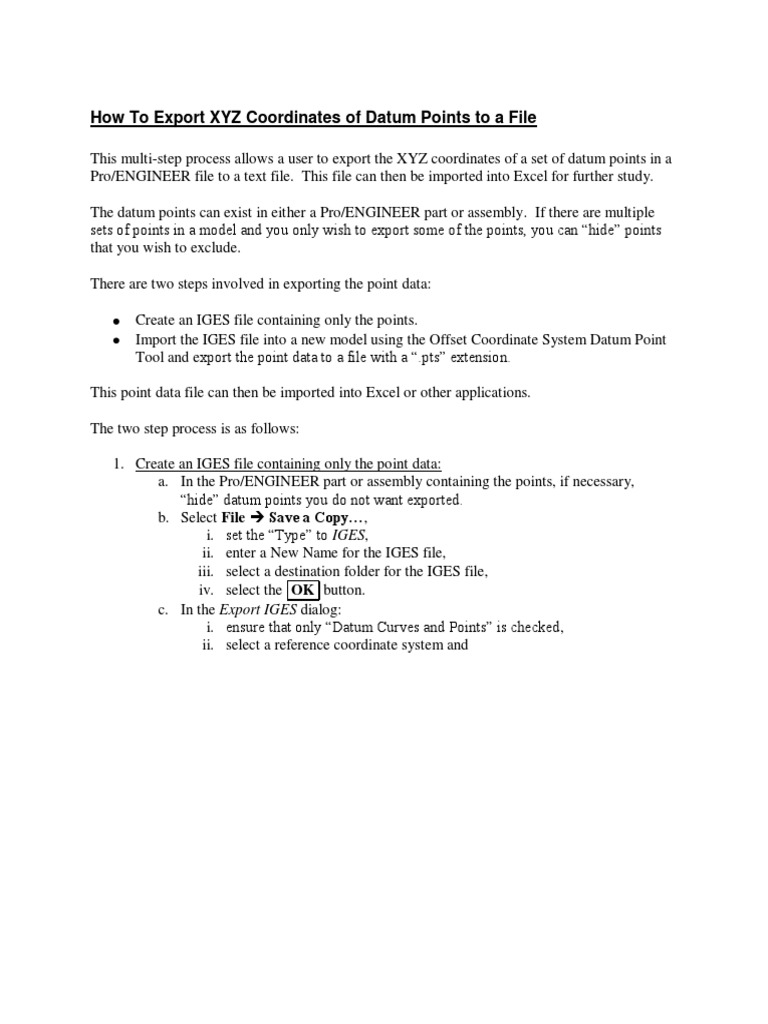 How To Export Xyz Coordinates Of Datum Points To A File2 Pdf Computer File Microsoft Excel