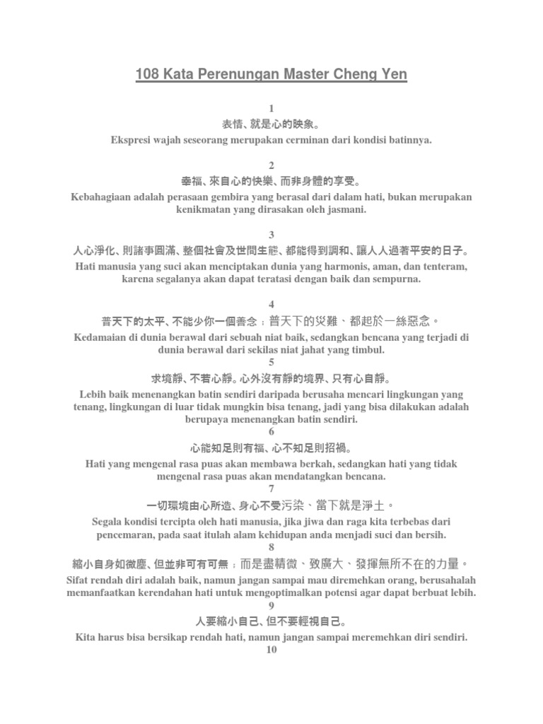 108 Kata Perenungan Master Cheng Yen | PDF