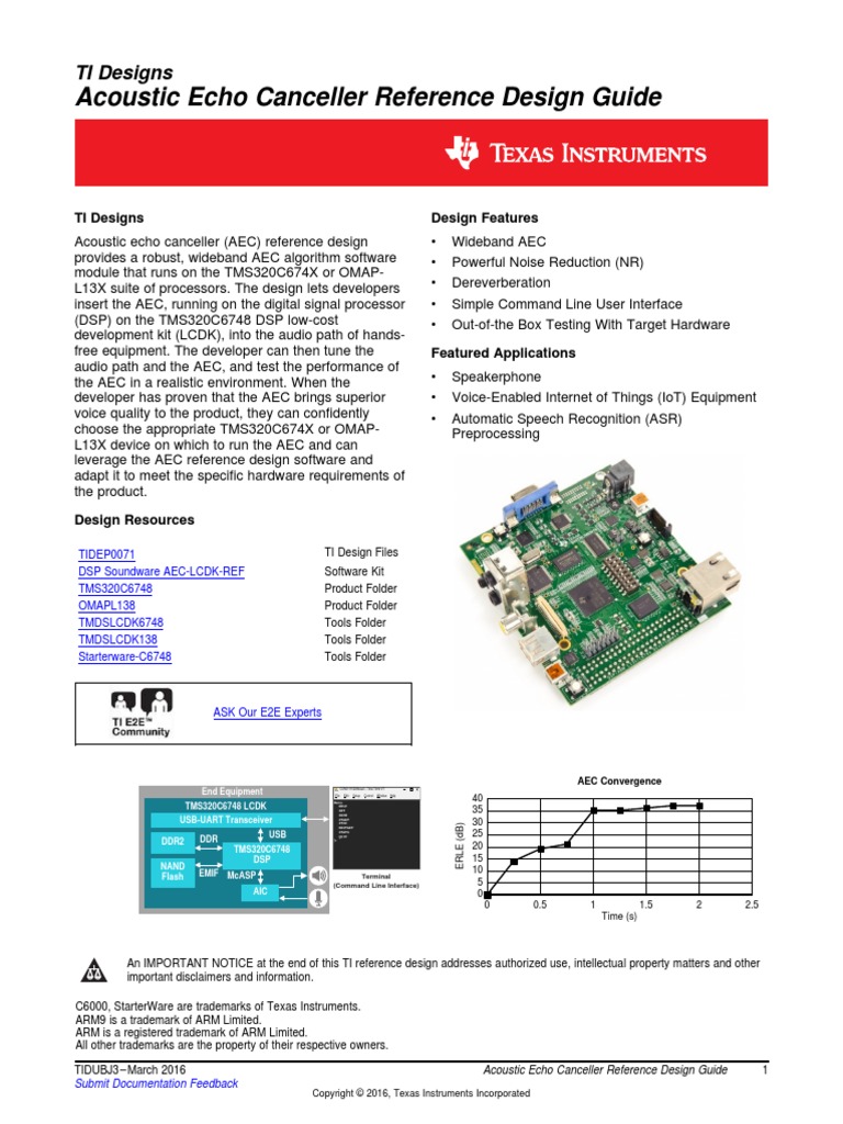 TI - Acoustic Echo Canceller Design | PDF | Digital Signal Processor | Voice Over Ip