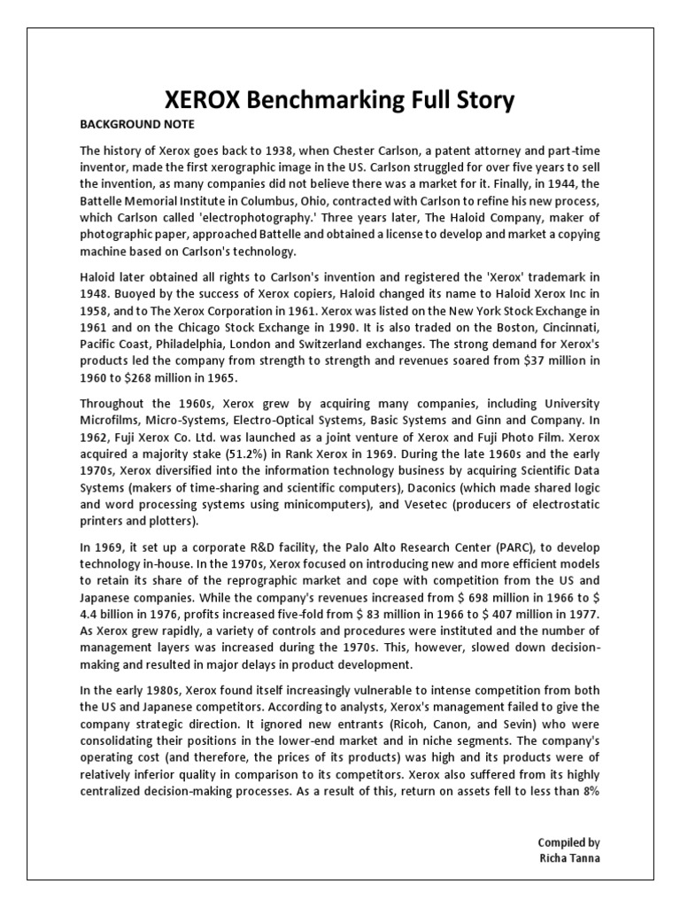 XEROX Benchmarking Full Story | PDF | Benchmarking | Inventory