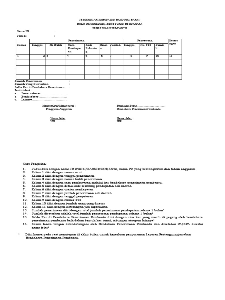 Format Register STS Dan Buku Penerimaan & Penyetoran | PDF