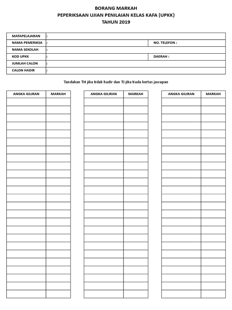 2 - Borang Markah Upkk | PDF