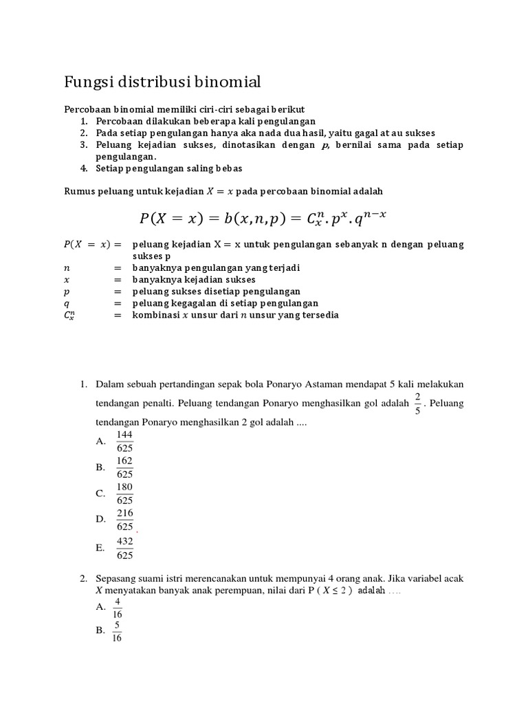 Contoh Soal USBN Peluang Binomial | PDF