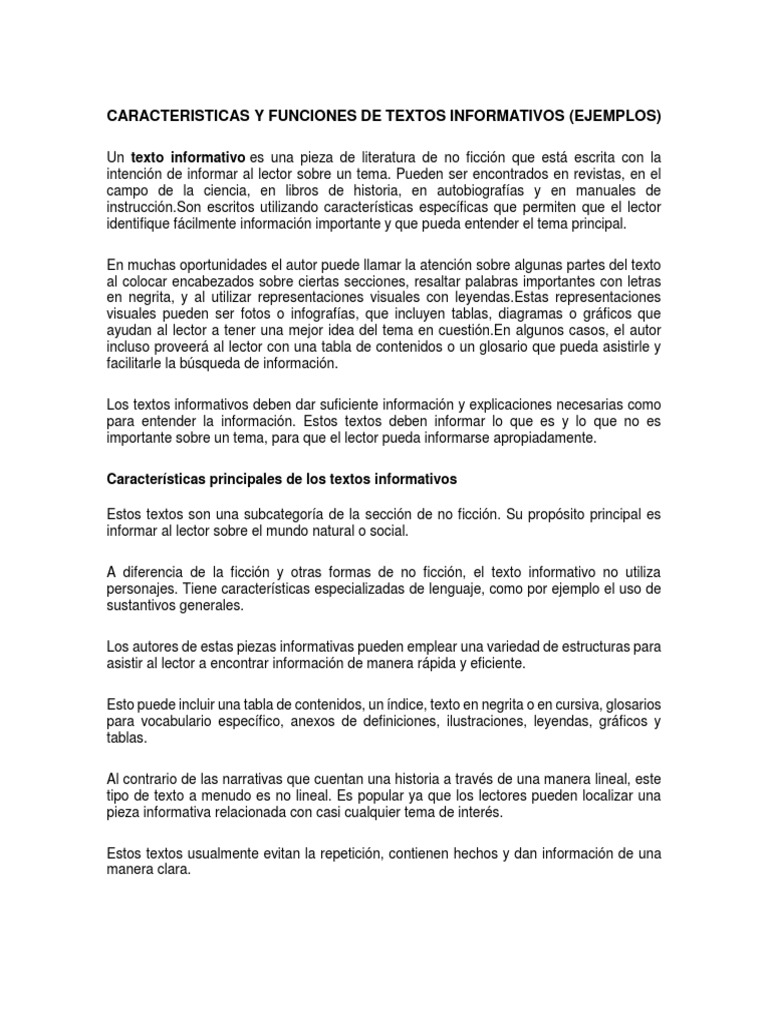 Funciones y características del texto informativo | PDF | Información ...
