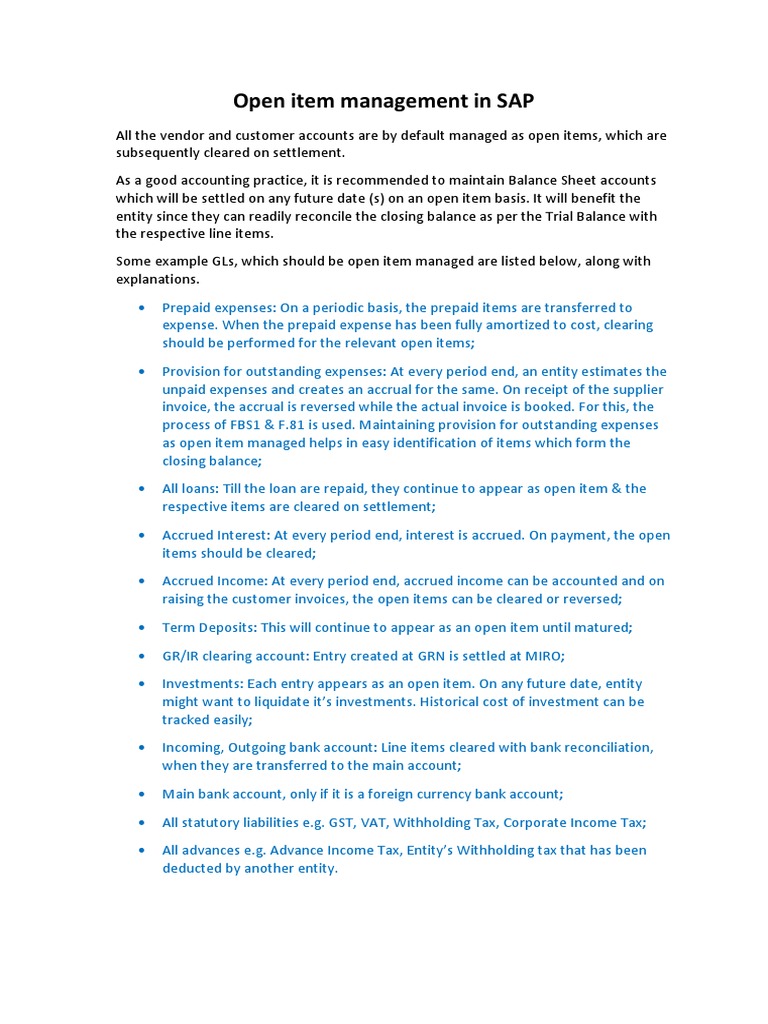 Open Item Management in SAP For GL Accounts | PDF | Accrual | Deferral