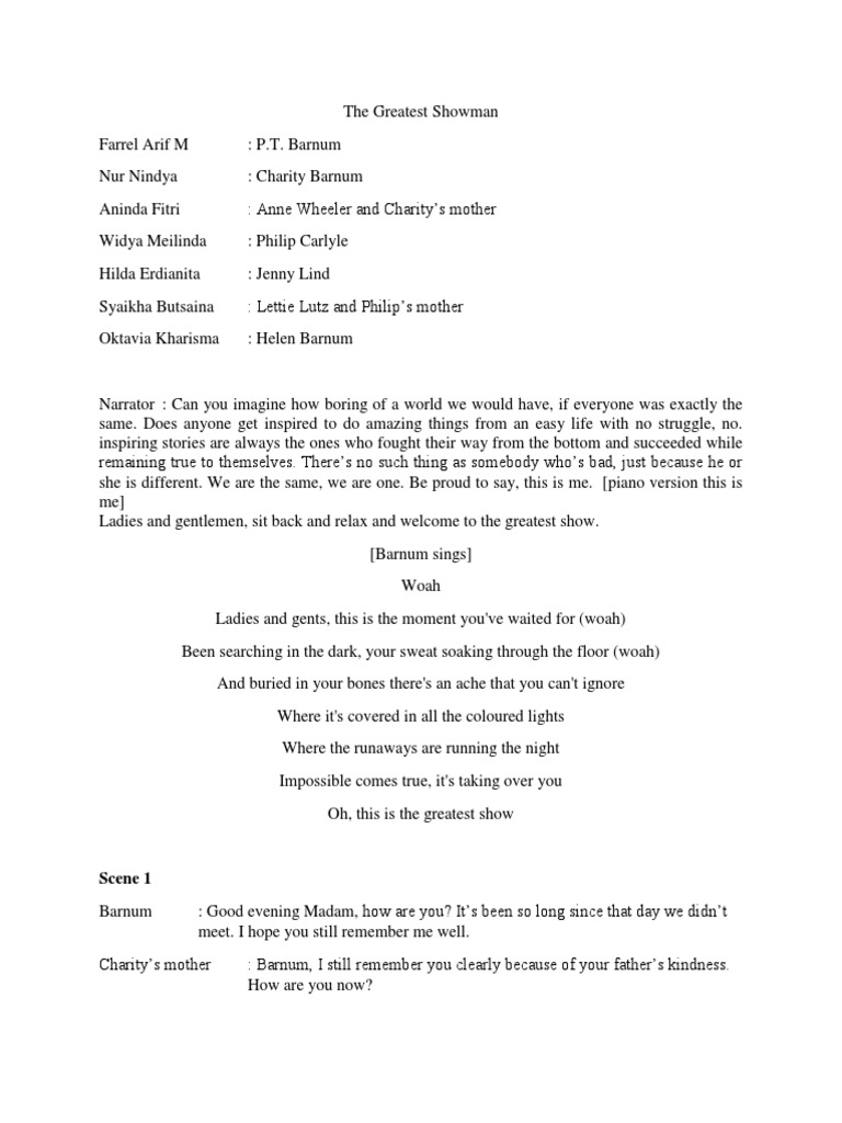 The Greatest Showman Script | PDF | P. T. Barnum