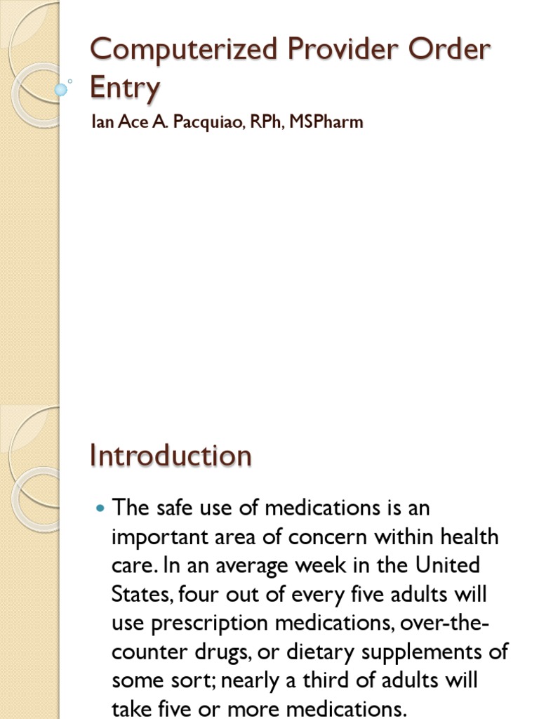 Understanding Computerized Provider Order Entry | PDF | Health ...