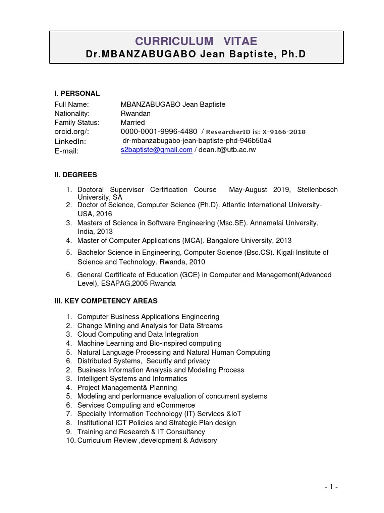 CV Mbanzabugabo Jean Baptiste 2020 | PDF | Computer Science | Microsoft ...