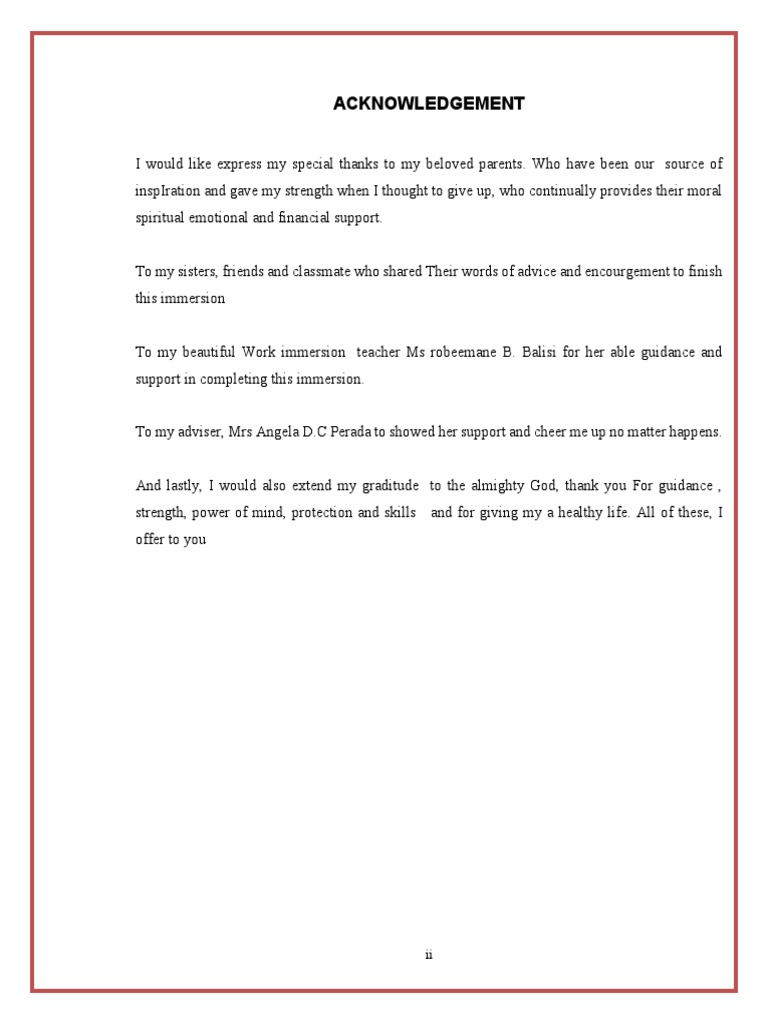 Acknowledgment and Dedication in Work Immersion | PDF | Business