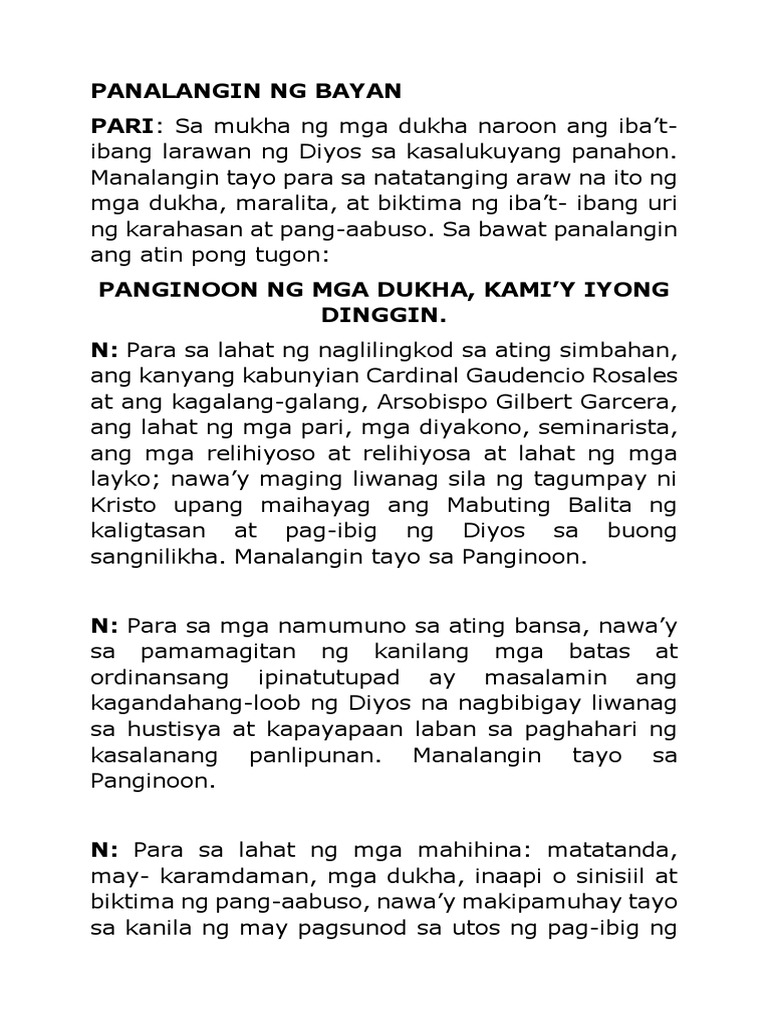 PANALANGIN NG BAYAN