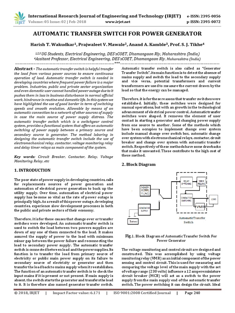 Automatic Transfer Switch PDF | PDF | Relay | Electric Power