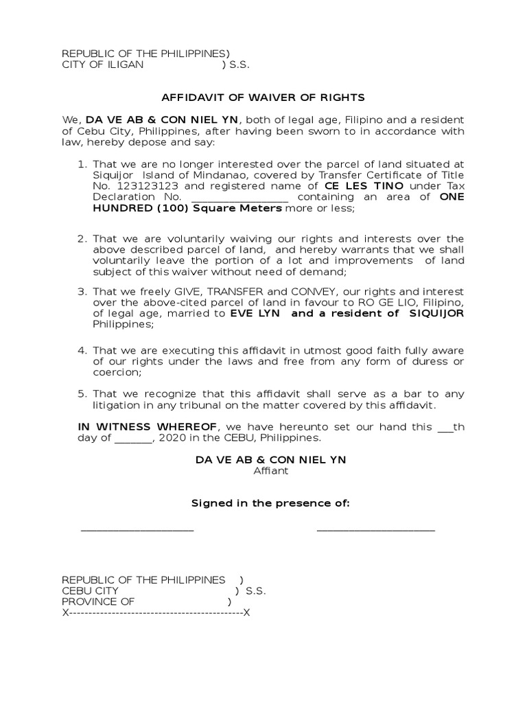 AFFIDAVIT of Waiver of Rights | PDF