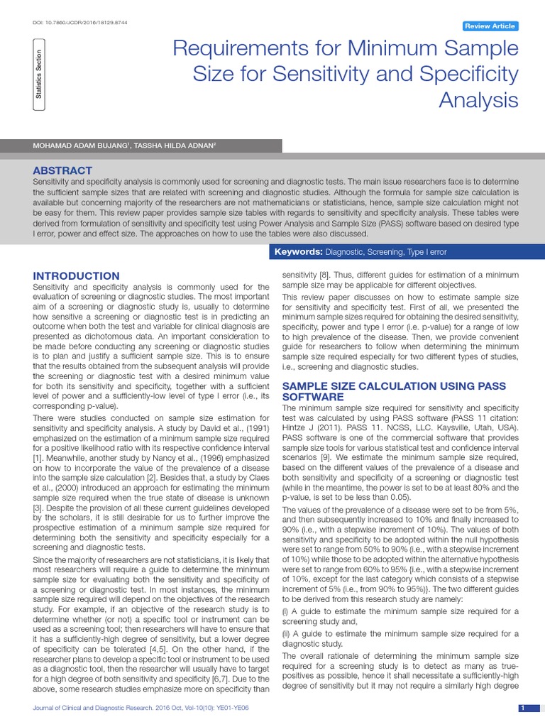 Minimum Sample For Diagnostic Test | PDF | Sensitivity And Specificity ...