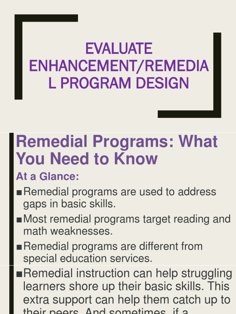 Evaluate Enhancement or Remedial Program Design | PDF | Applied ...