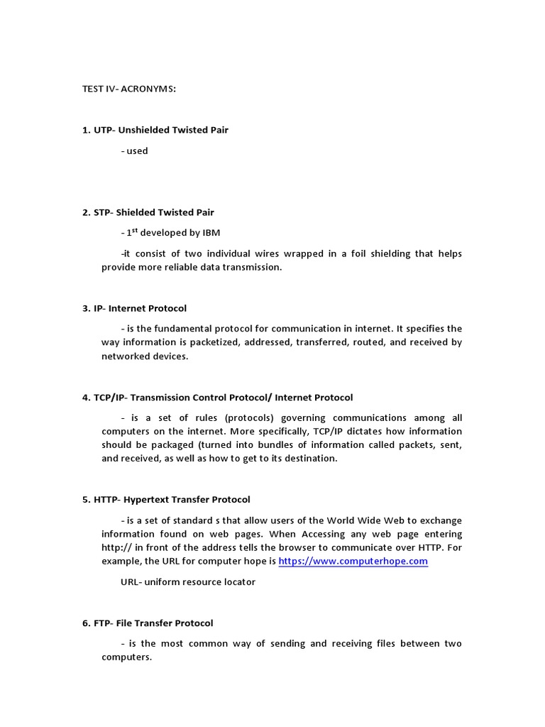 Pre-Assessment - Acronyms | PDF | File Transfer Protocol | Computer Network