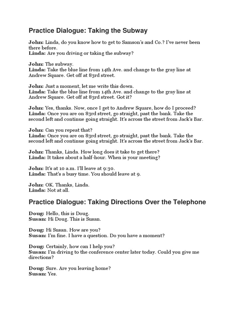 Practice Dialogue Asking For and Giving Direction | PDF