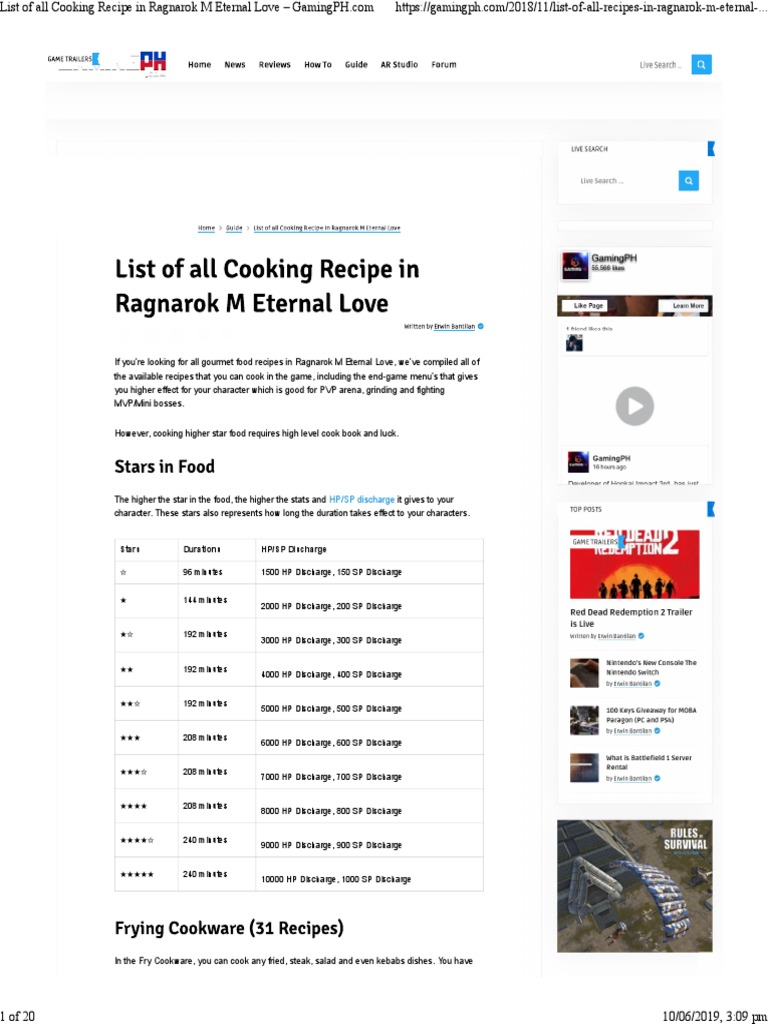 Ragnarok M - Cooking Recipe Book PDF | Download Free PDF | Soup | Kebab