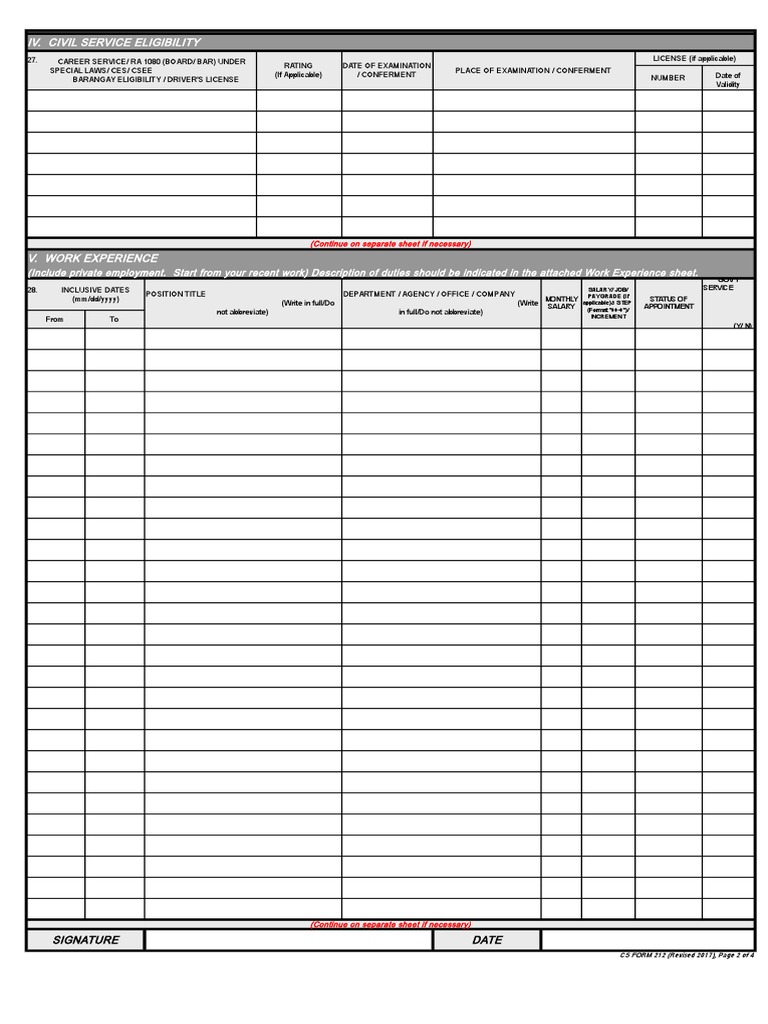 PDS CS Form No 212 Revised2017 | PDF | Employment | Government