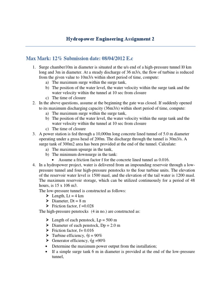 Hydropower Engineering Assignment 2 | PDF | Turbine | Transparent Materials