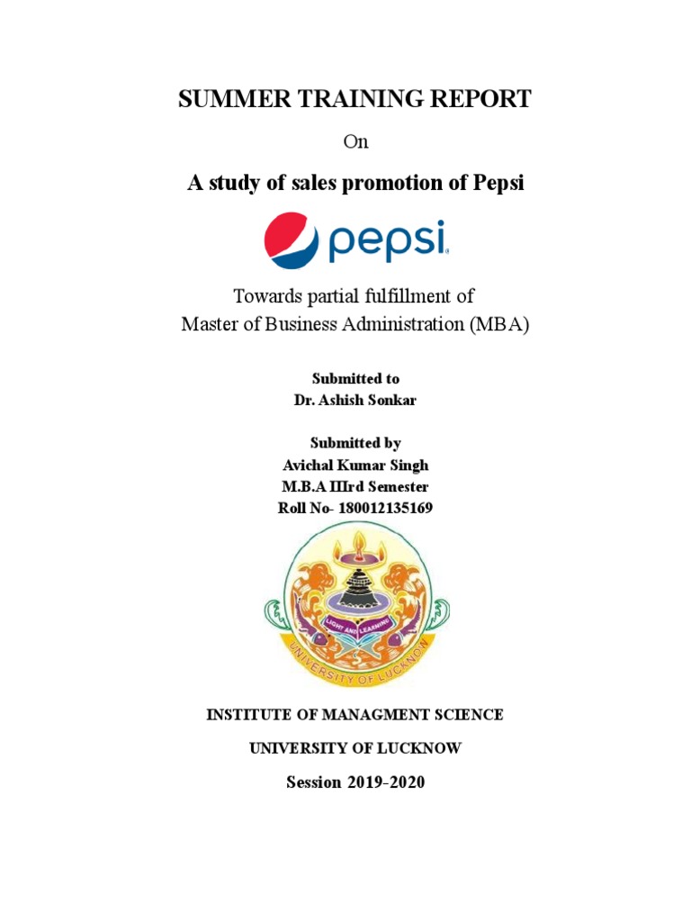 A Study of Sales Promotion of Pepsi | PDF | Pepsi | Pepsi Co