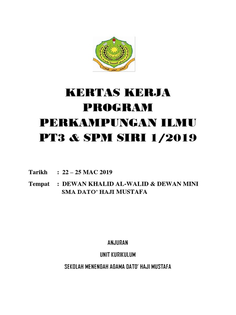 Kertas Kerja Program Perkampungan Ilmu PT3&SPM Siri 1 2019 | PDF