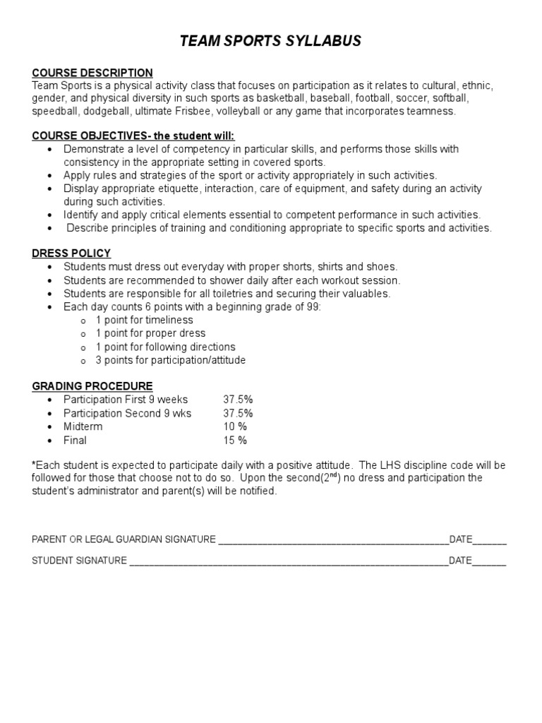 Team Sports Syllabus | PDF | Business | Sports & Recreation