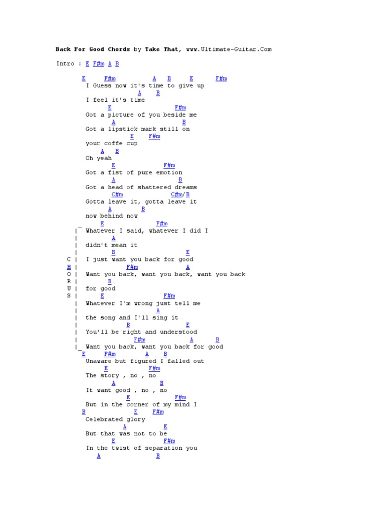 Back For Good Chords by Take That | Download Free PDF | Recorded Music ...