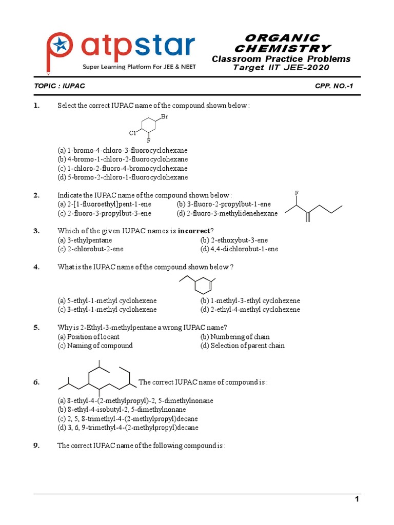 IUPAC Naming Practice Problems | PDF | Carbon Compounds | Atoms