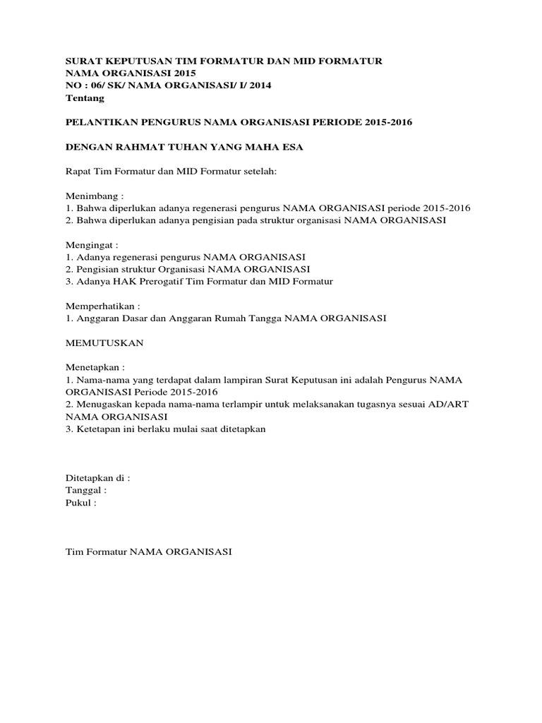 Surat Keputusan Tim Formatur Dan Mid Formatur Pdf